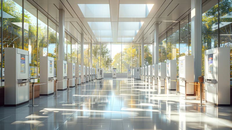 Modern Empty Polling Station with Electronic Voting Machines and Large ...