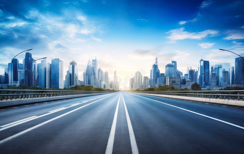 Modern Empty Road at Sunset in a Big City Stock Photo - Image of ...