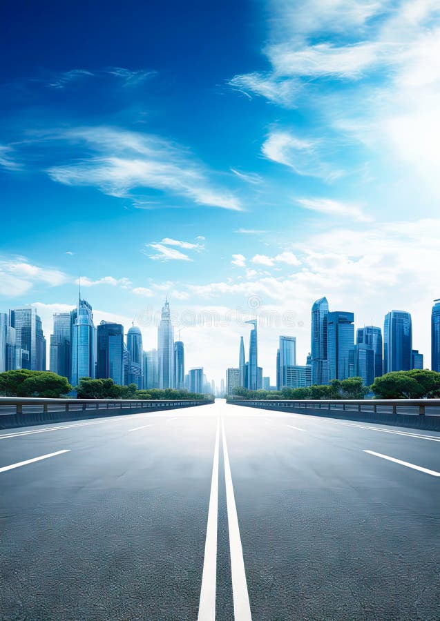 Modern Empty Road at Sunset in a Big City Stock Photo - Image of ...