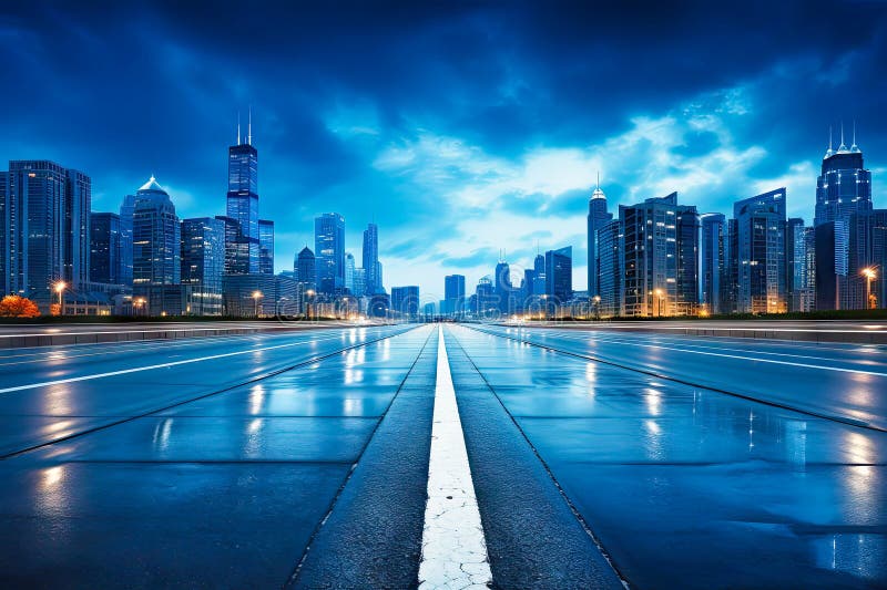 Modern Empty Road at Sunset in a Big City Stock Photo - Image of road ...