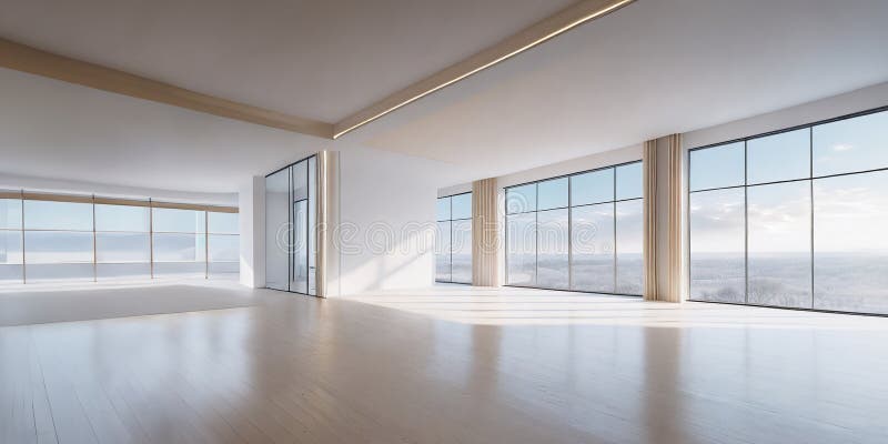 Modern Empty Room or Apartment with Large Windows Stock Illustration ...