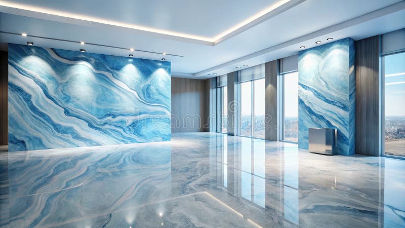 Modern Empty Room with Blue Marble Wall and Polished Floor. Generative ...