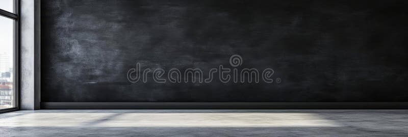 Modern Empty Room with Concrete Floor and Black Wall in Minimalism ...