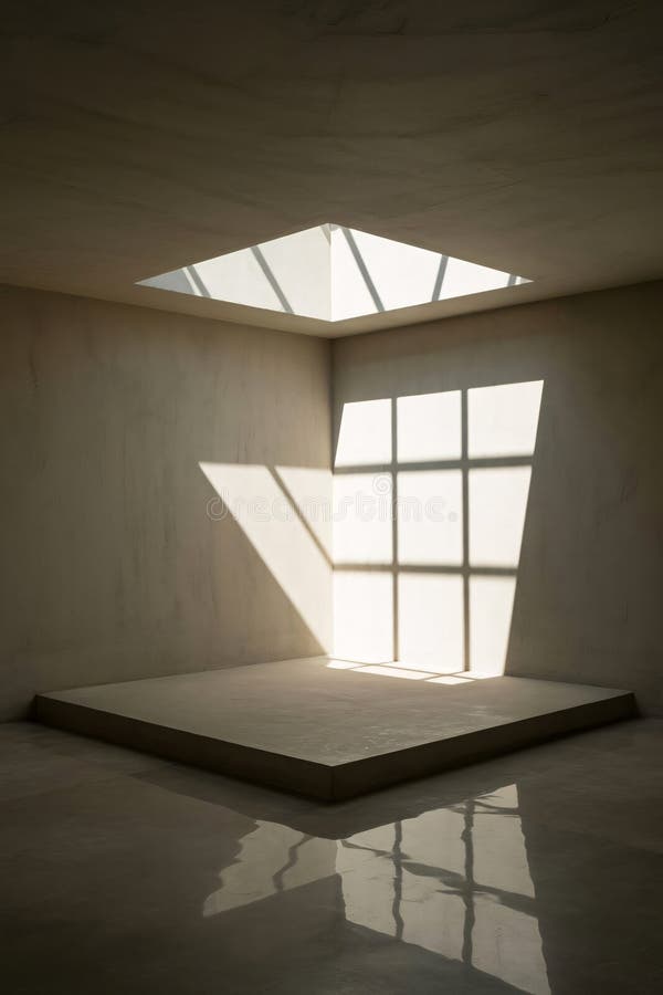 Minimalist Interior Space with Skylight and Window Shadows Stock ...
