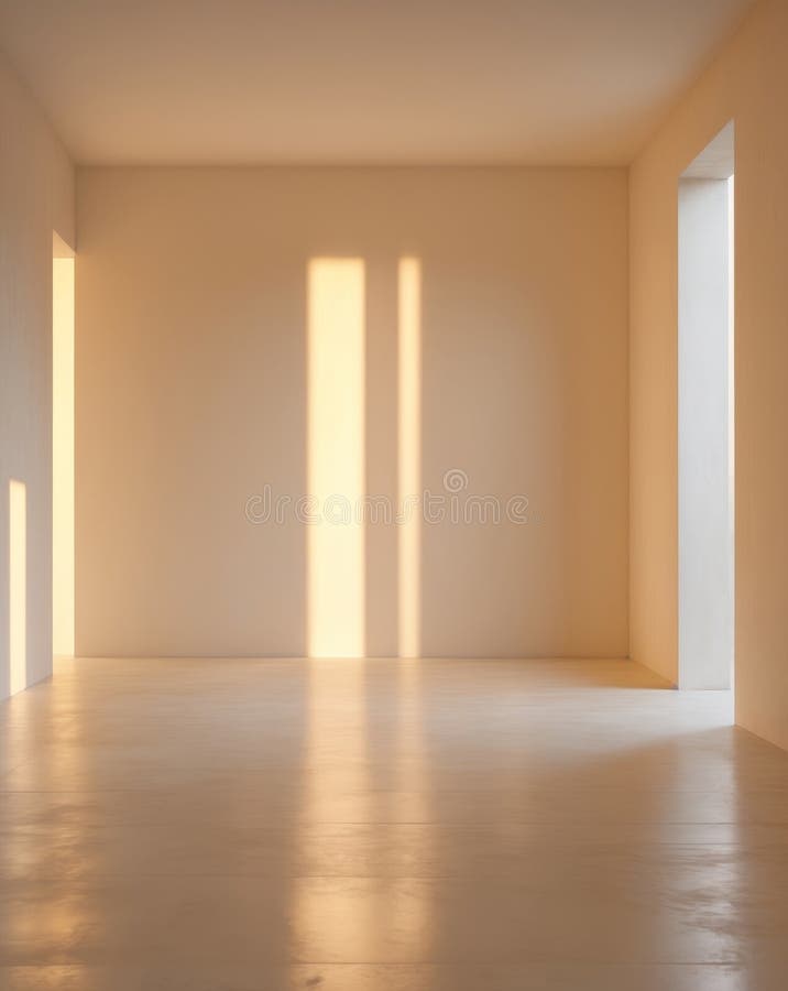 Modern Empty Room with Golden Light Reflecting on Floor Stock Image ...