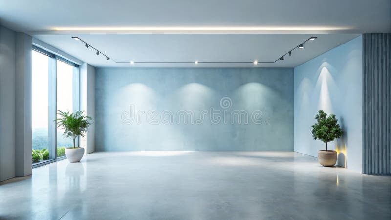 Modern Empty Room with Plants and Recessed Lighting. Generative AI ...