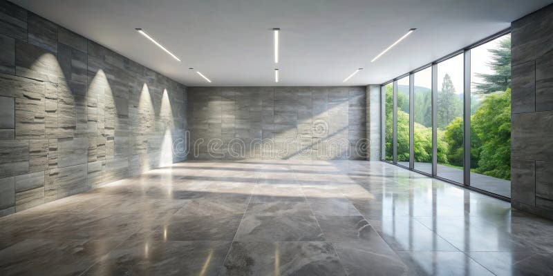 Modern Empty Room with Stone Walls and Large Window. Generative AI ...