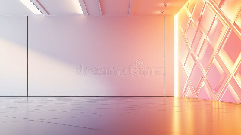 Modern Empty Room, Warm Lighting, Geometric Wall, Presentation Space ...