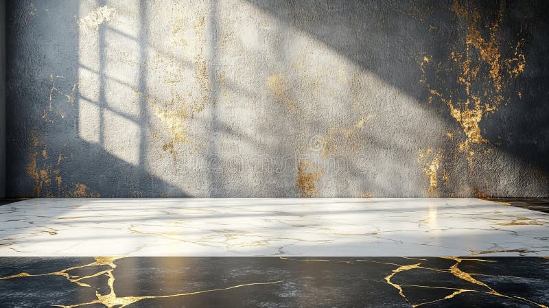 Modern Empty Room, White and Gold Marble Wall, Black and White Marble ...