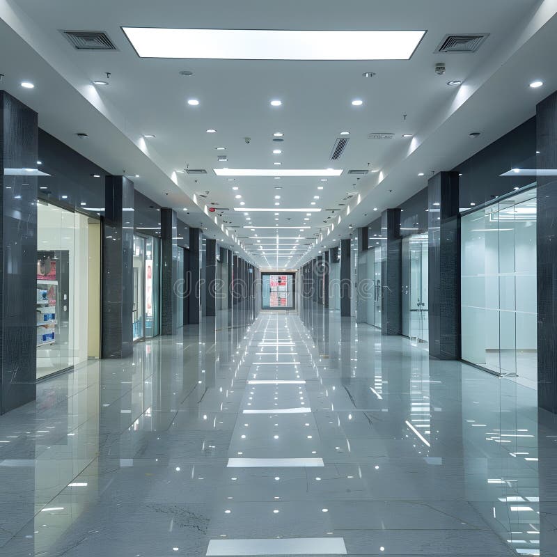 Modern Empty Shopping Mall Corridor with Bright Lights Generated Using ...
