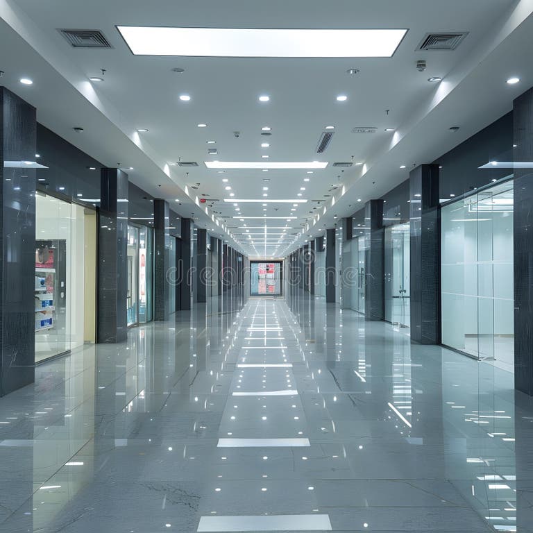 Modern Empty Shopping Mall Corridor with Bright Lights Generated Using ...