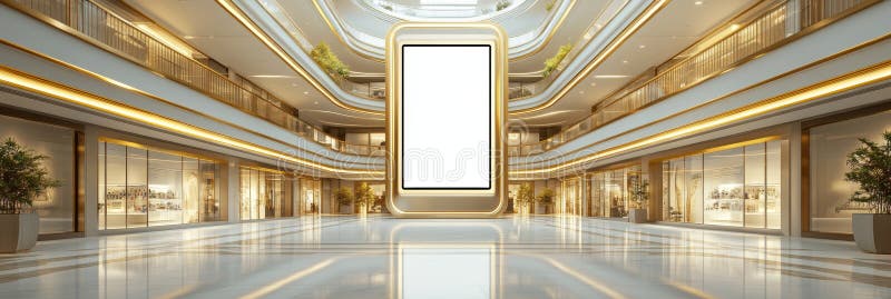 Modern Empty Shopping Mall Interior with Blank Vertical Billboard ...