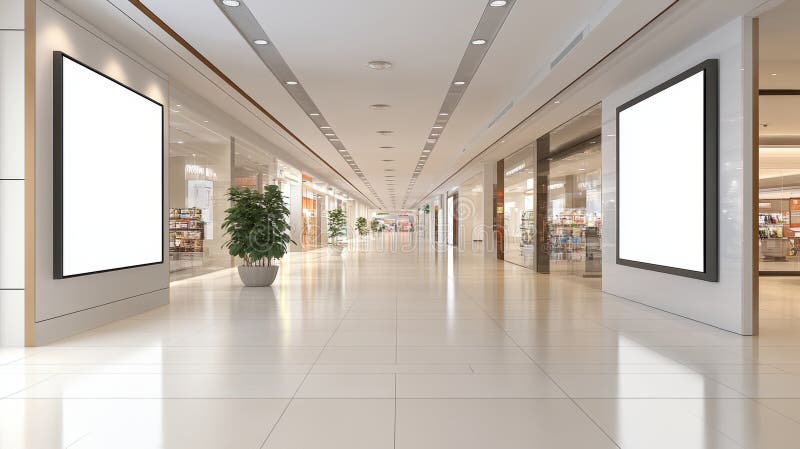 Modern Empty Shopping Mall Interior with Shop Windows and Blank ...