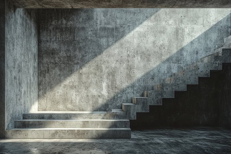 Modern, Empty Space Featuring Smooth Concrete Walls and Stairs ...