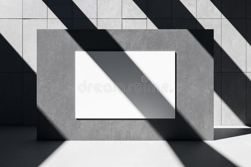 Modern Empty Space with Large White Billboard in Shadowed Gallery. 3D ...