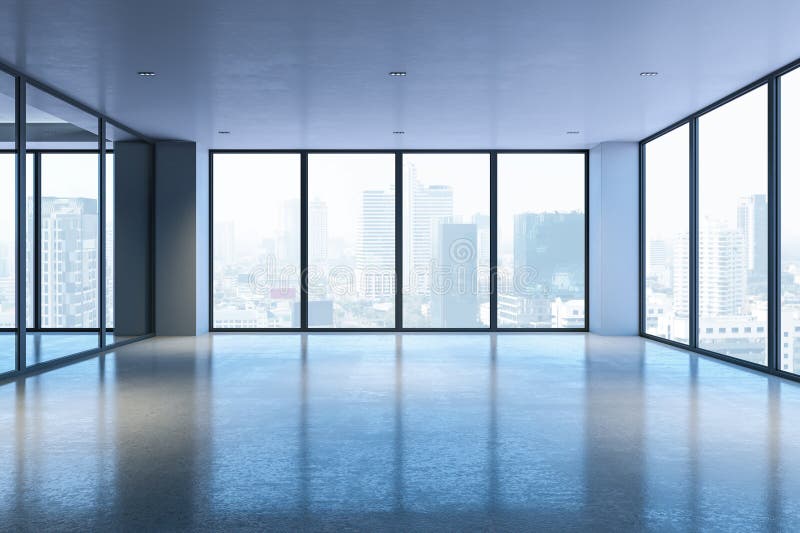 Modern Empty Spacious Concrete Office or Exhibition Hall Interior with ...