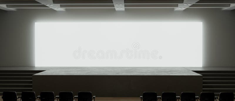 A Modern Empty Stage Mockup with an Empty White Projector Backdrop ...