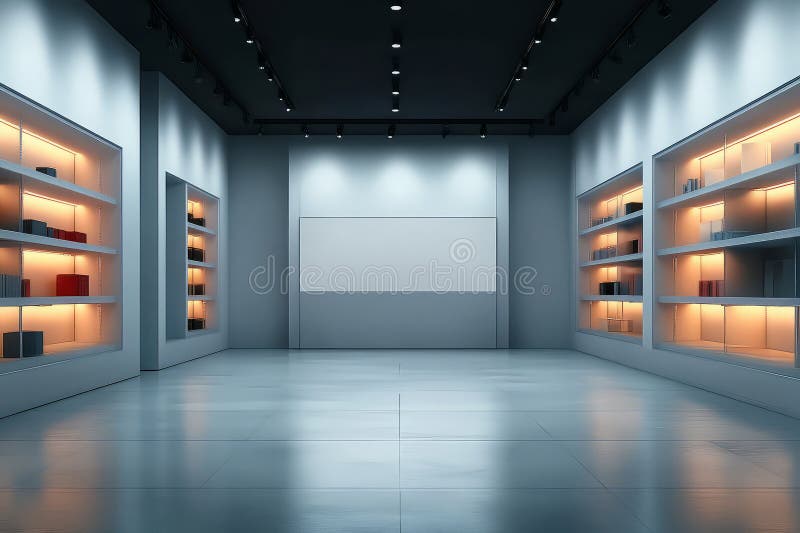 Modern Empty Store with Illuminated Shelves and Spacious Layout ...