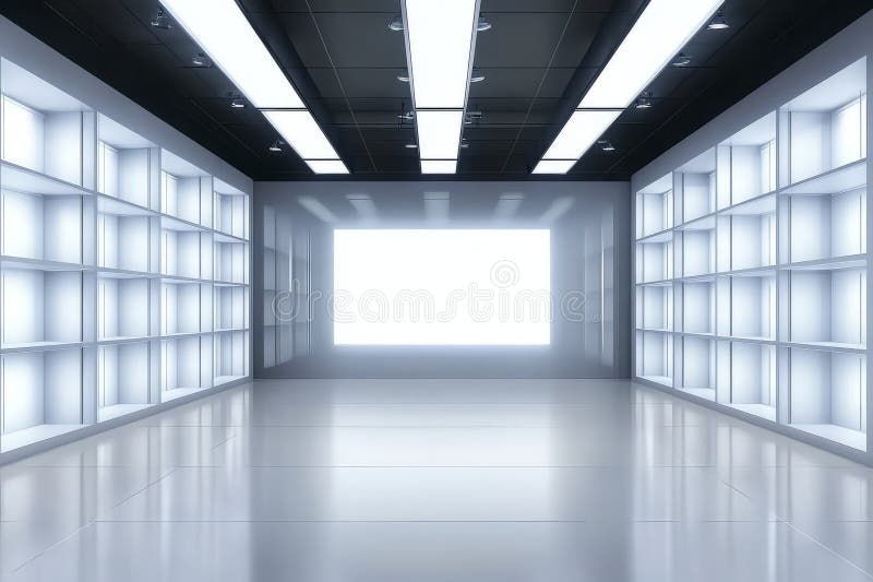 Modern Empty Store Interior with Illuminated Shelves and Bright ...