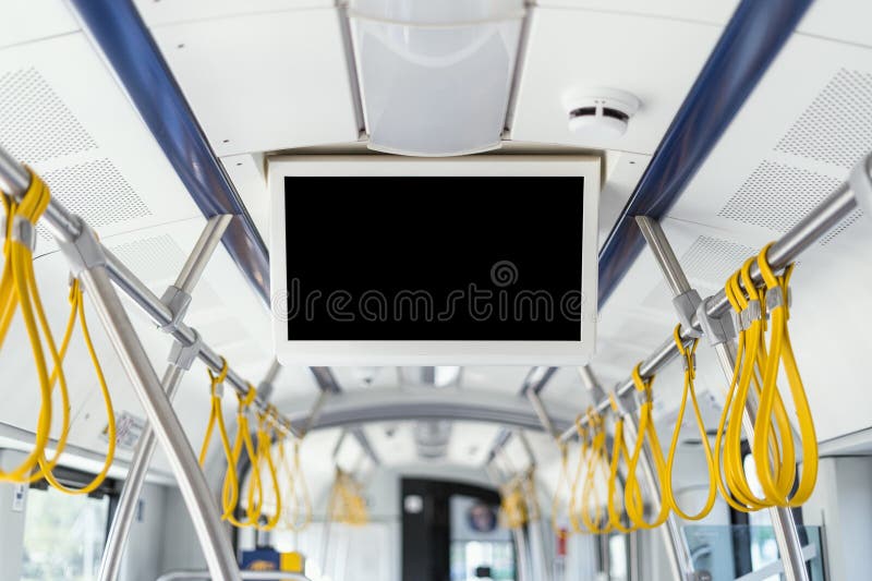 Modern Empty Tv Screen Inside Bus, Train, or Tram Stock Photo - Image ...