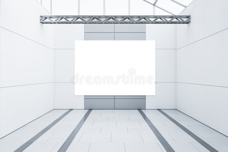 Modern Empty White Garage Interior with Mock Up Banners. Warehouse ...