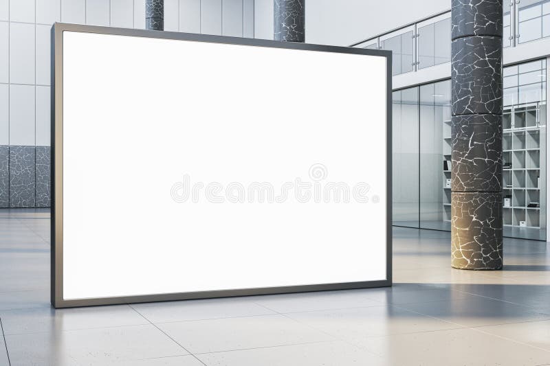 Modern Empty Poster in Interior with Glass Partitions, Columns and ...