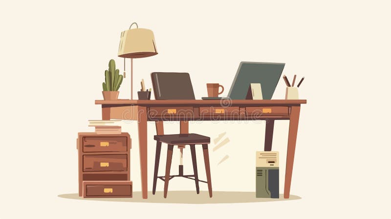 Modern Empty Workplace Office Desk with Laptop and Table Setup Stock ...