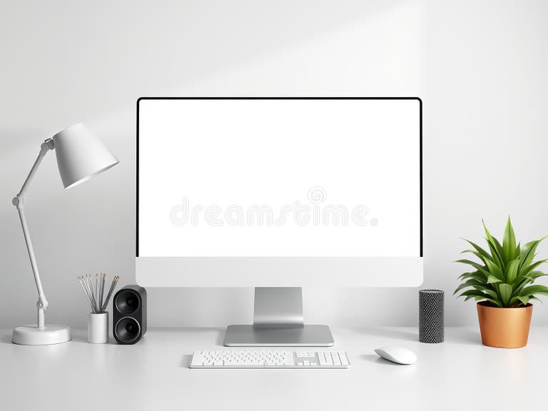 Modern Empty Workspace Mockup Professional Computer Desk Design Concept ...