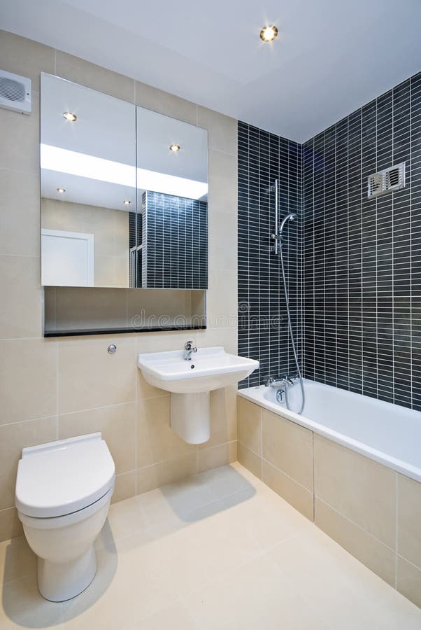 Modern En Suite Marble Bathroom in White Stock Photo - Image of modern ...