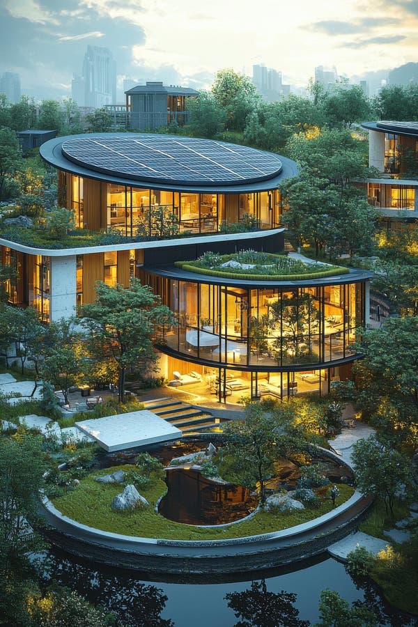 A Modern Energy-efficient Building with Lush Rooftop Gardens Stock ...