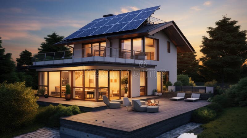 Modern Energy-efficient House with Solar Panels on the Roof Stock ...