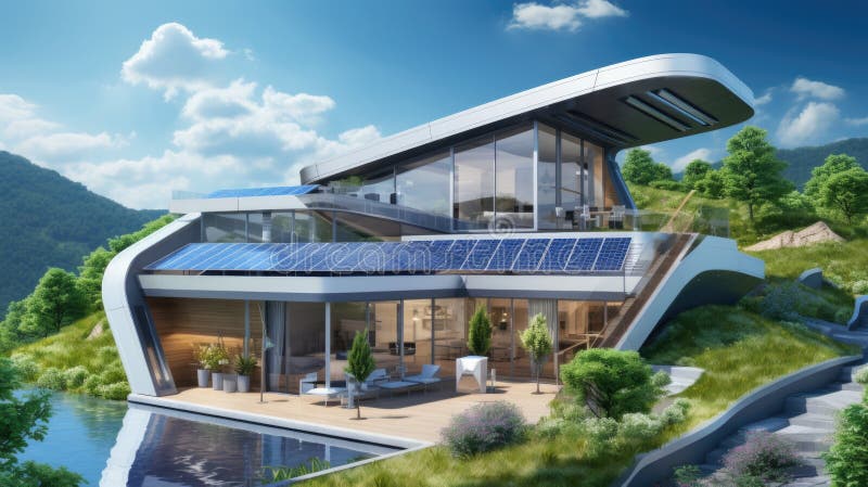Modern Energy-efficient House with Solar Panels on the Roof Stock ...
