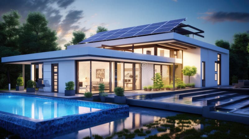 Modern Energy-efficient House with Solar Panels on the Roof Stock Image ...