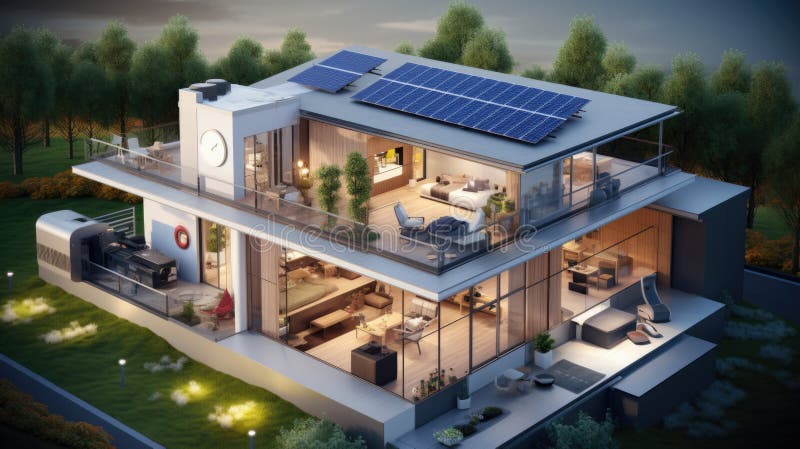 Modern Energy-efficient House with Solar Panels on the Roof Stock Photo ...