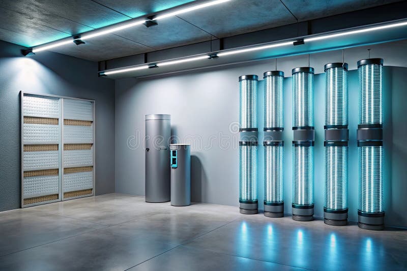 Modern Energy Storage Facility Sleek Cylindrical Units and Advanced Power Systems in a ...