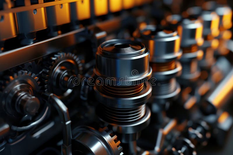 Modern Engine with Gears is Powered by Pistons in Cylinders that Have ...