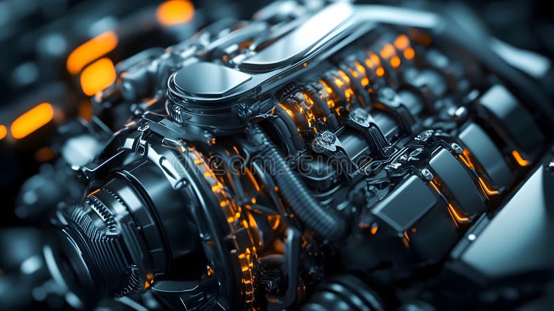Modern Engine with Illuminated Details - High-tech Automotive ...