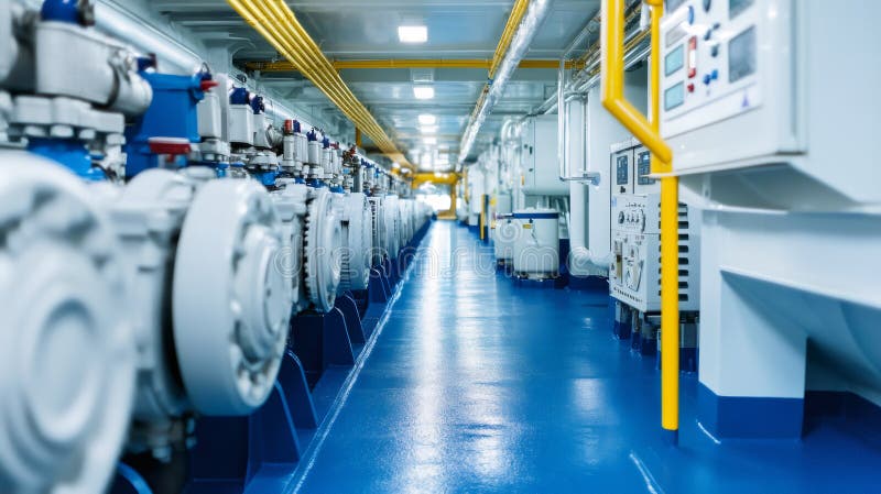 Modern Engine Room of Large Cruise Ship Featuring Rows of Diesel ...