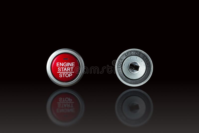Modern Engine Start Stop Button and Old Style Metal Keyhole Comparison ...