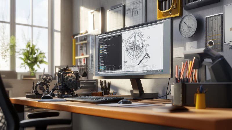 Modern Engineering Desk with Advanced Technology and Tidy Workspace for ...