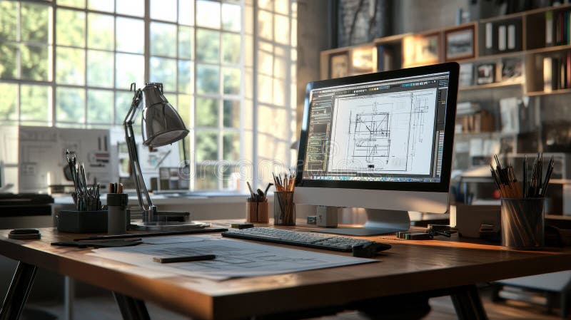 Modern Engineering Desk in a Bright Workspace with Ample Natural Light ...