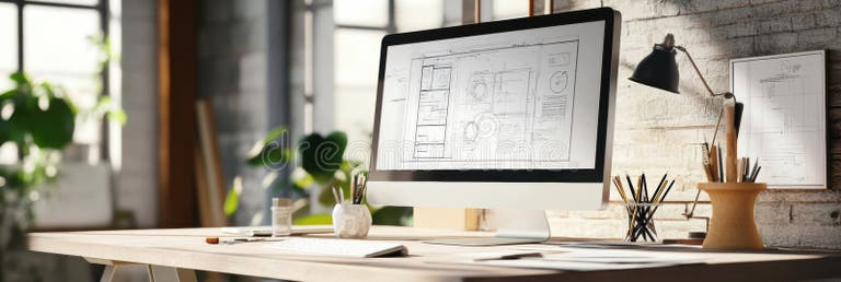 Modern Engineering Desk with a Computer Setup in a Bright Workspace ...