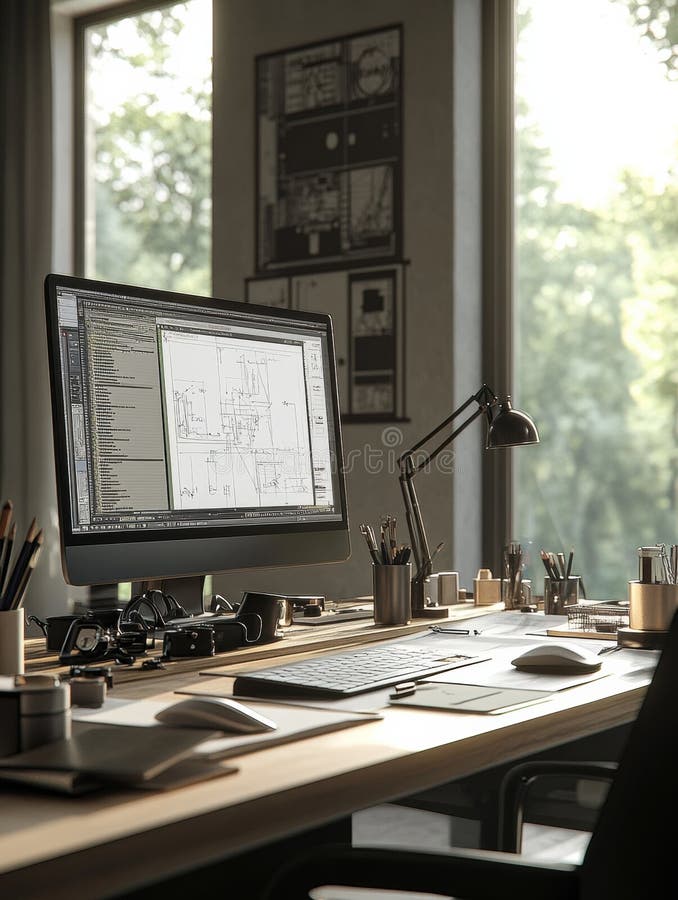 Modern Engineering Desk Design with a Sleek Workspace and Natural Light ...