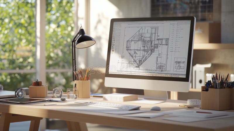 Modern Engineering Desk with Detailed Plans and Creative Workspace for ...