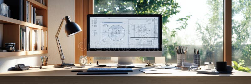 Modern Engineering Desk with Open Workspace and Natural Light during ...