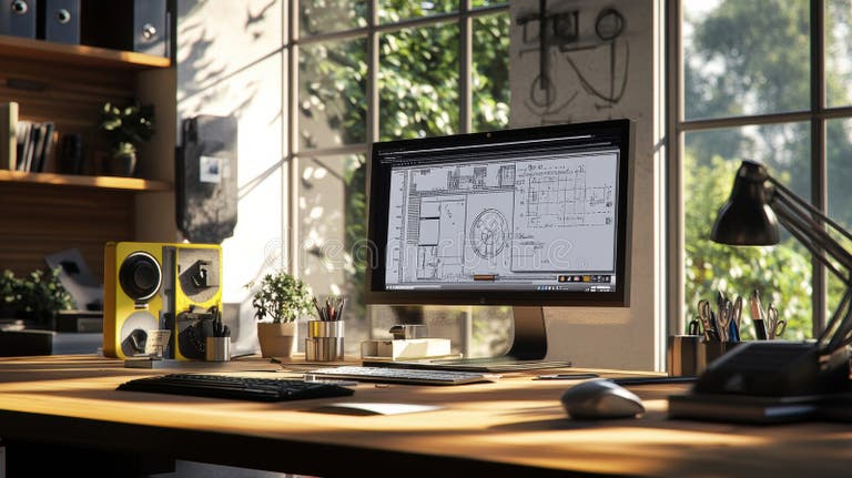 Modern Engineering Desk Setup with Computer and Natural Light in a ...
