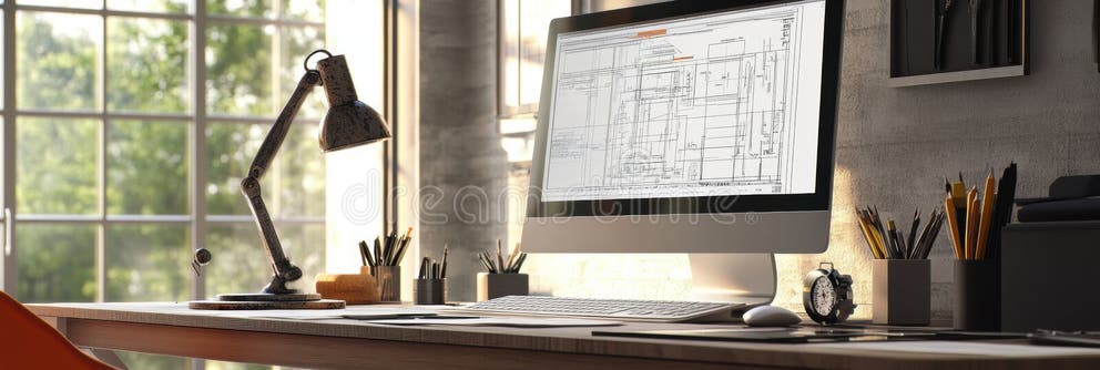 Modern Engineering Desk Setup with Workspace Essentials and Ample ...