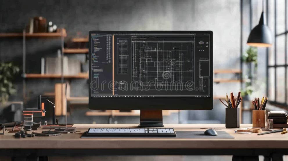 Modern Engineering Desk Showcasing a Computer Workstation with ...