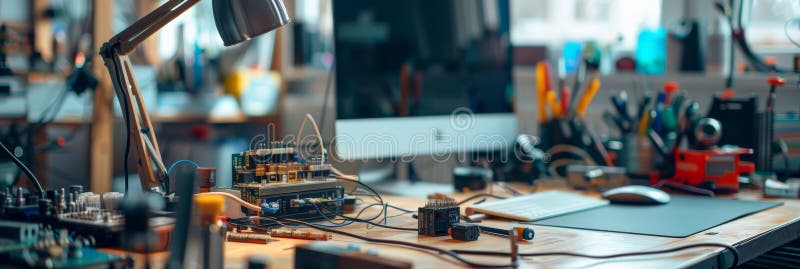 Modern Engineering Lab with Electronic Components and Tools Organized ...
