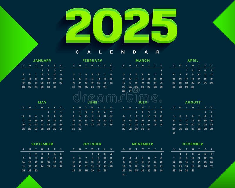 Modern 2025 English Annual Calendar Template Design Stock Vector ...